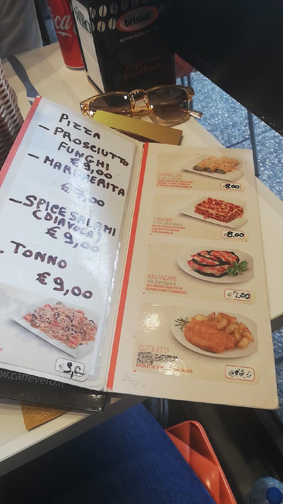Menu at Cafe Vero, Venice, Fondamenta dei Vetrai