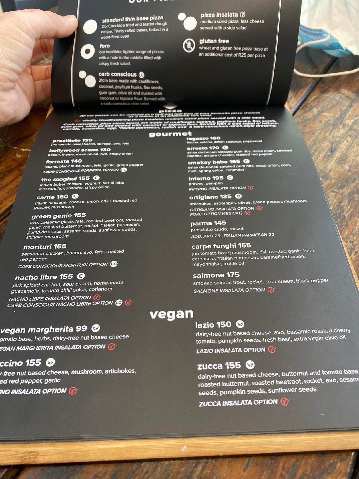 Menu at Col'Cacchio Gateway restaurant, Durban, Shop G320