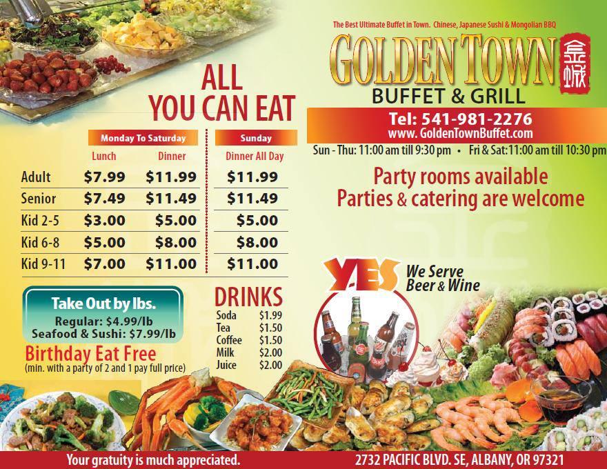 Menu at Golden Town Buffet, Inc. restaurant, Albany, Pacific Blvd SE