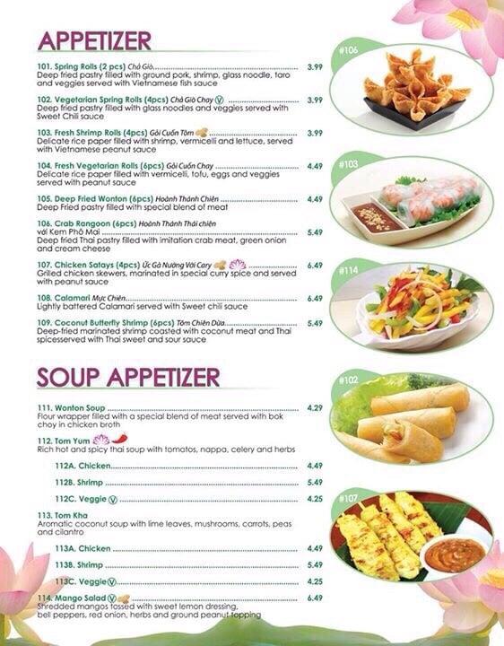 Menu at Lotus Thai & Vietnamese Cuisine restaurant, Hamilton