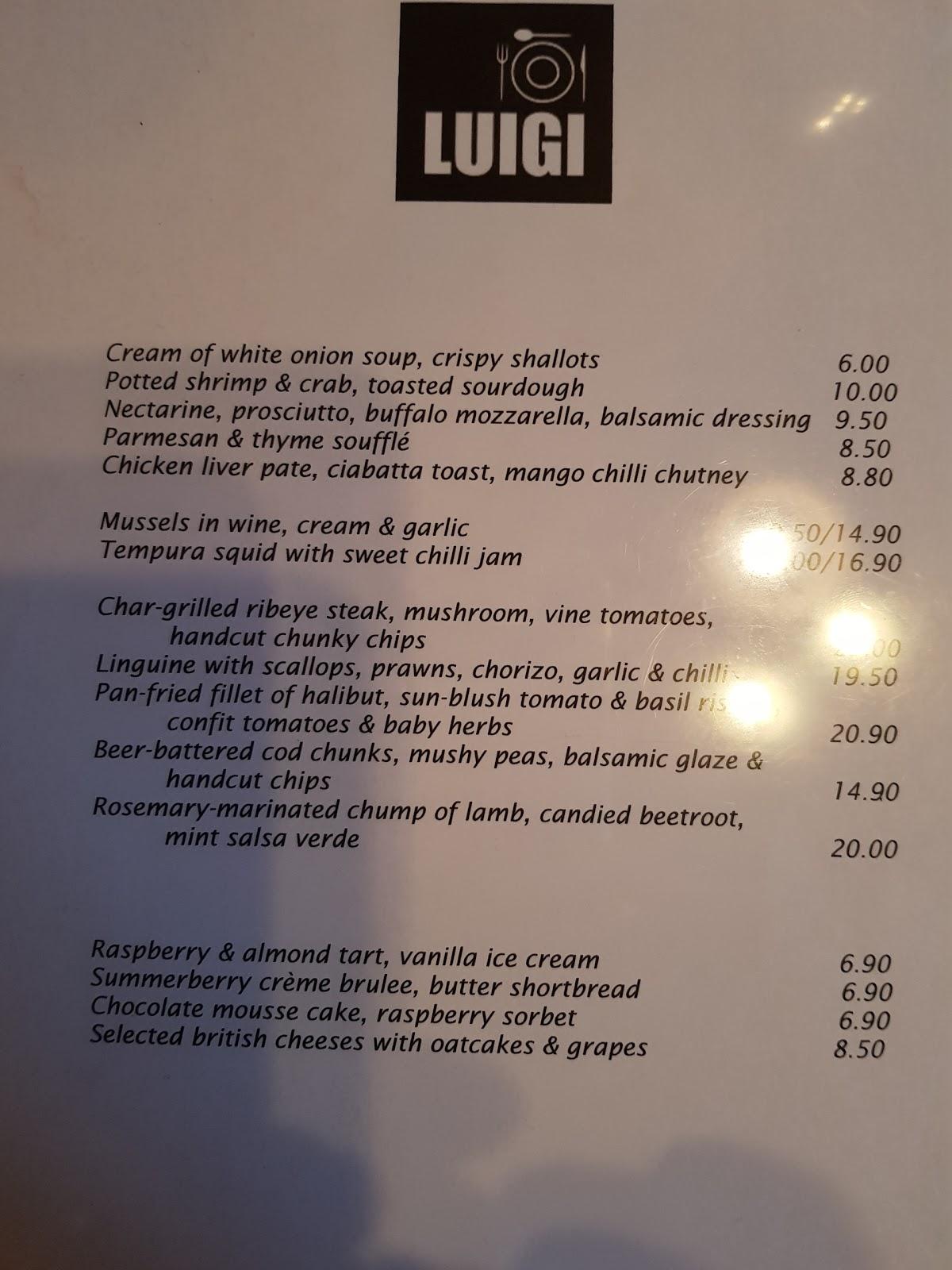 Menu at Luigi restaurant, Dornoch