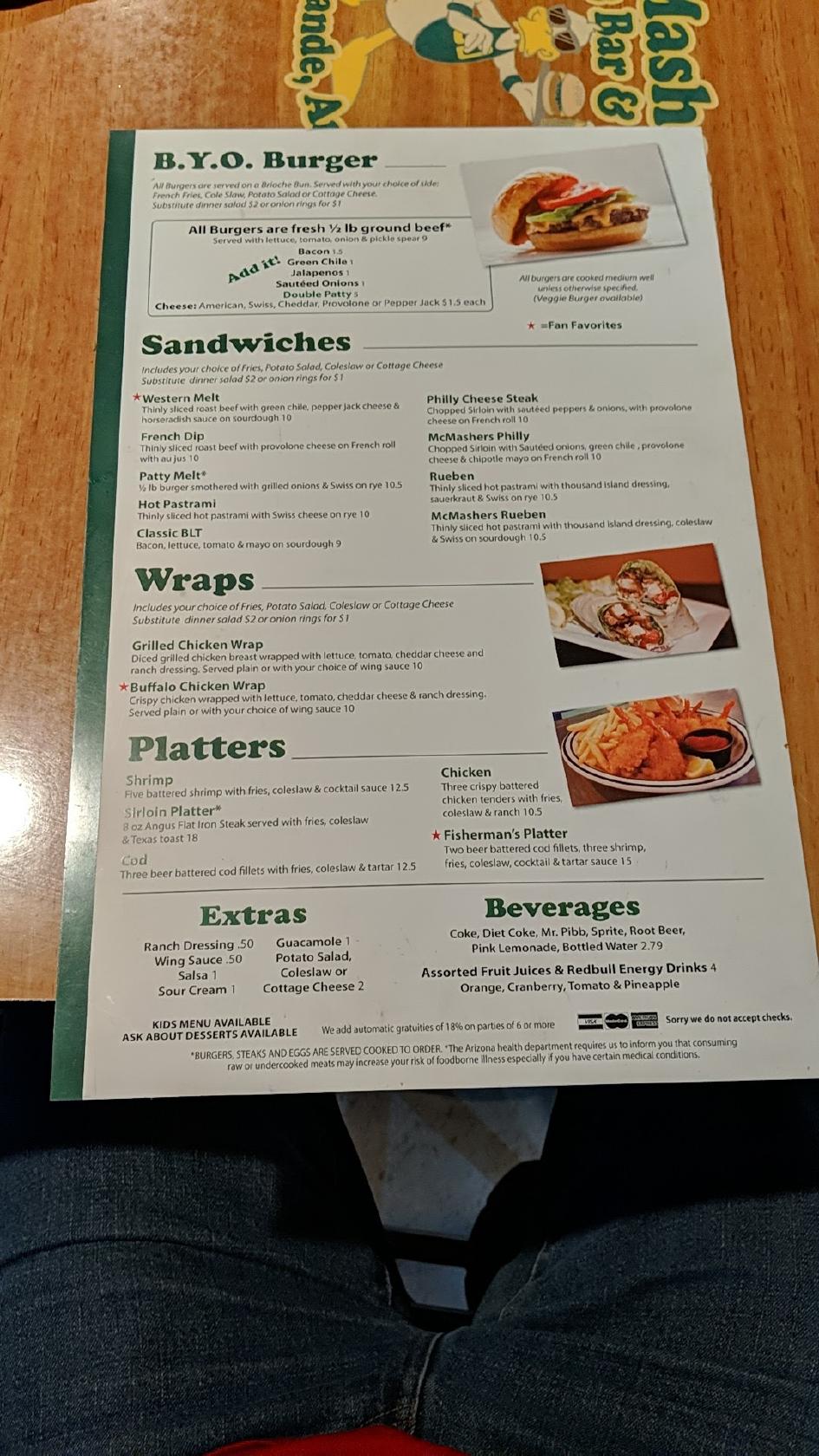 Menu at McMashers Sports Bar & Grill, Casa Grande