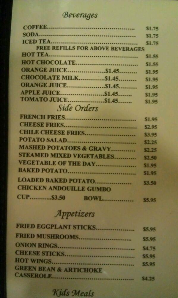 Menu at Mica's restaurant, LaPlace