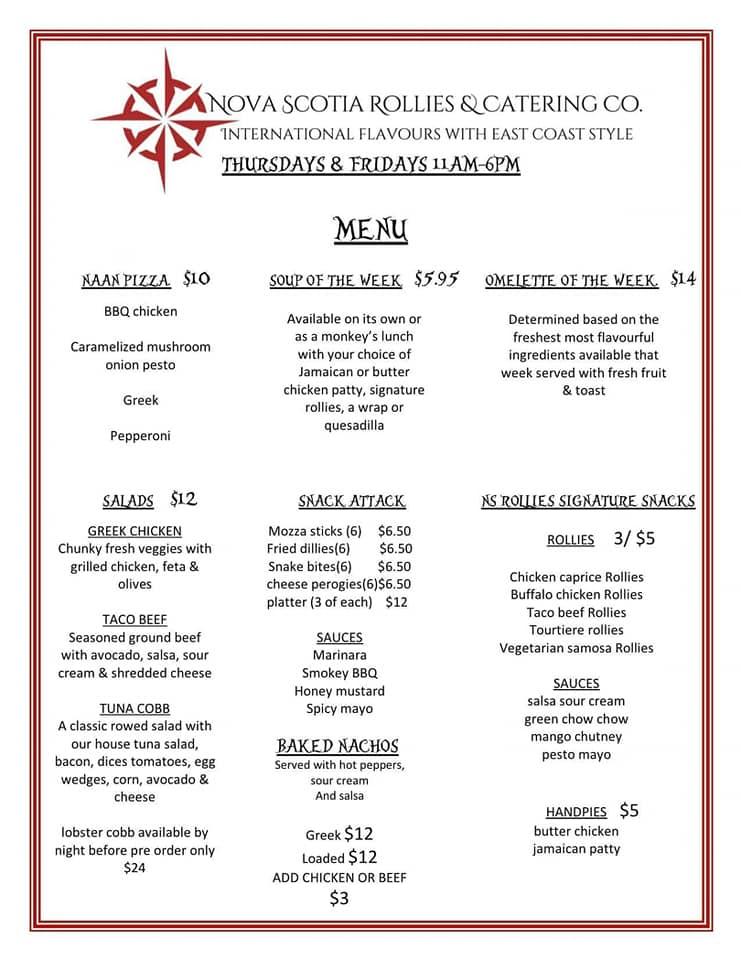 Menu at Nova Scotia Rollies desserts, Shelburne