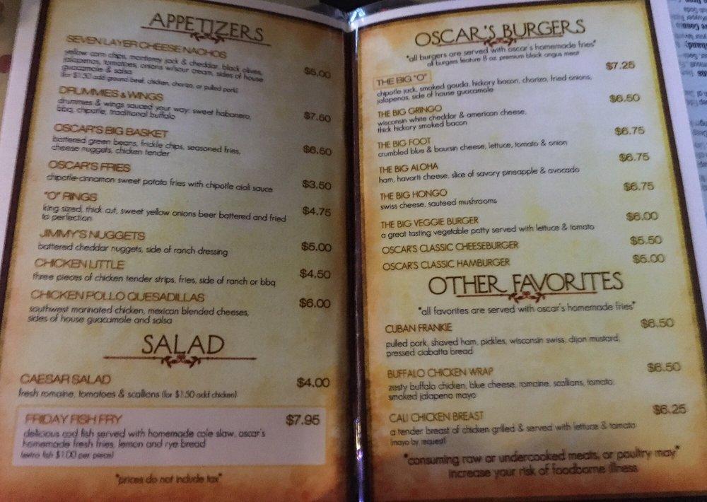 Menu at Oscar's Pub & Grill, Milwaukee