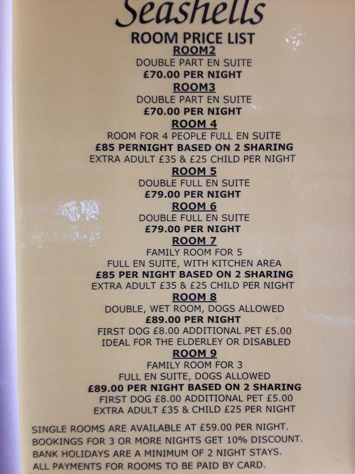 Menu at Seashells pub & bar, Sutton on Sea