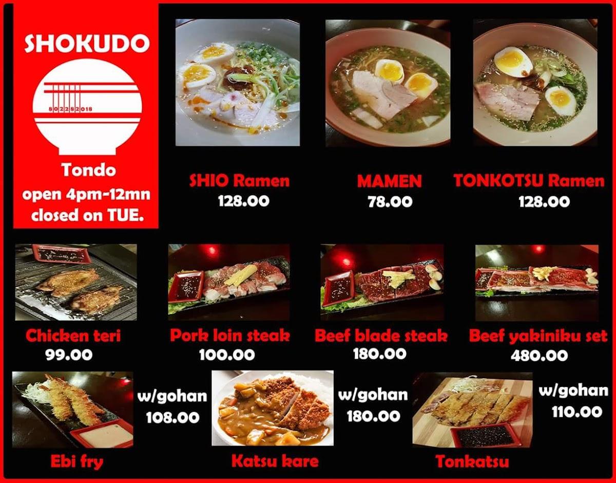 Menu at Shokudo Tondo restaurant, Manila