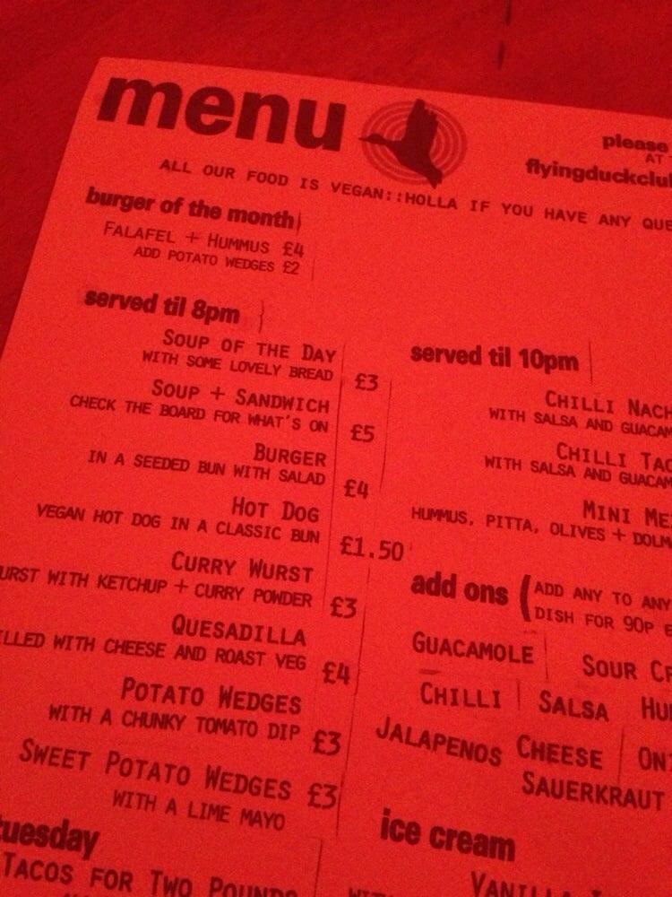 Menu at The Flying Duck pub & bar, Glasgow