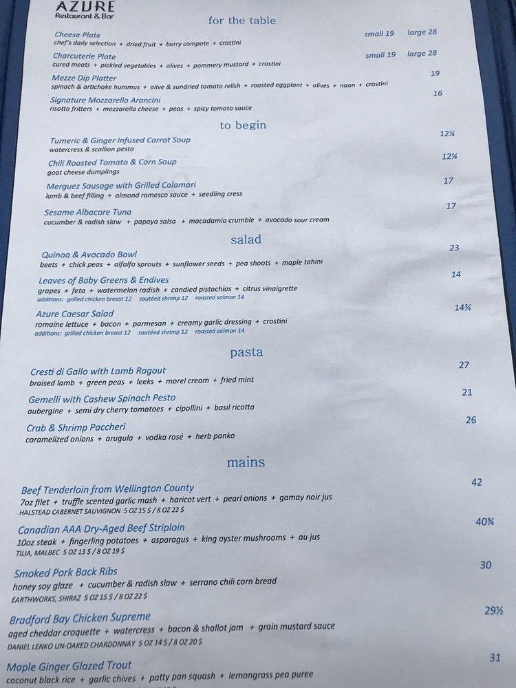 Menu at Azure Restaurant & Bar, Toronto, 225 Front St W
