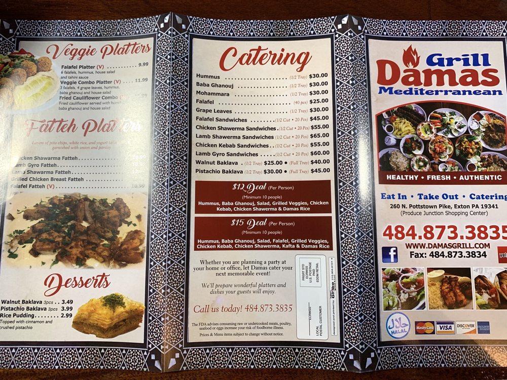 Menu at Damas Mediterranean Grill restaurant, Exton
