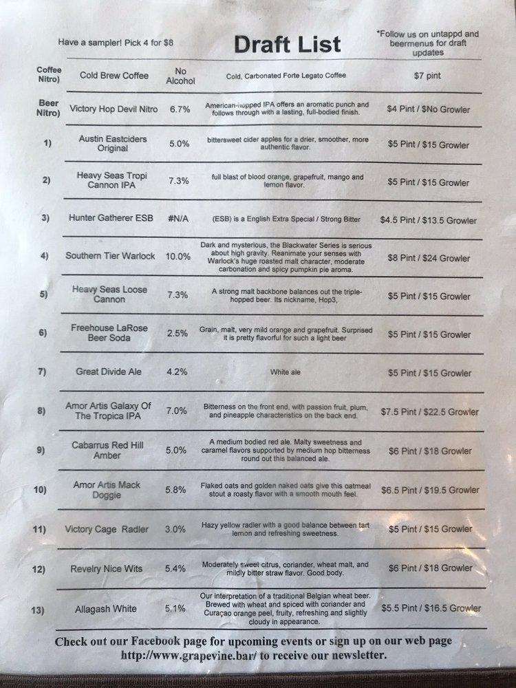 Menu at Grapevine - Riverwalk pub & bar, Rock Hill, Terrace Park