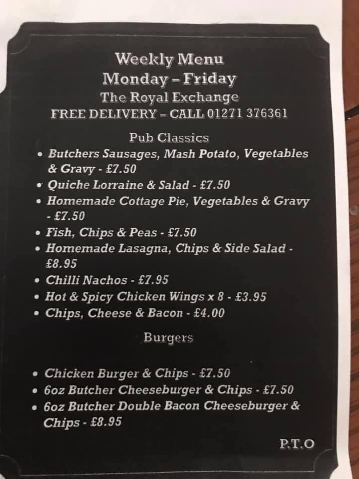 Menu at The Royal Exchange pub & bar, Barnstaple