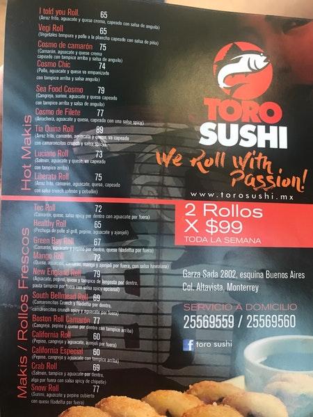 Carta del restaurante Toro Sushi, Monterrey, Buenos Aires 150 Alta Vista
