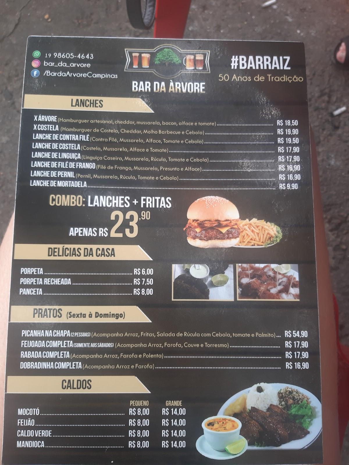 Menu at Bar Tree, Campinas