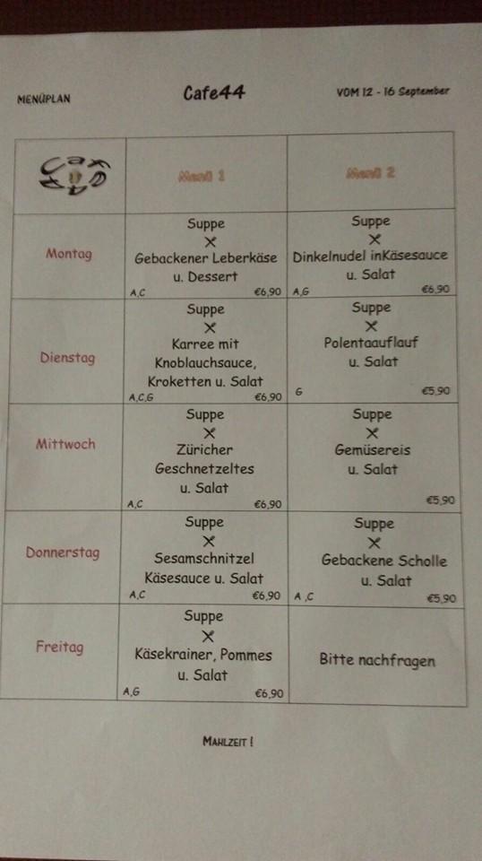Speisekarte von Cafe44, Graz, Wiener Str. 44