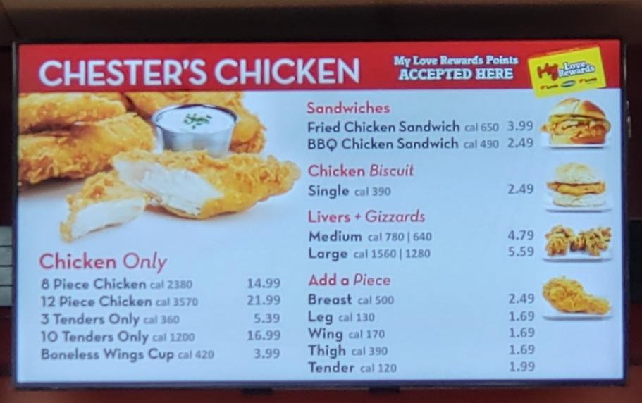 Menu at Chester's restaurant, Shepherdsville