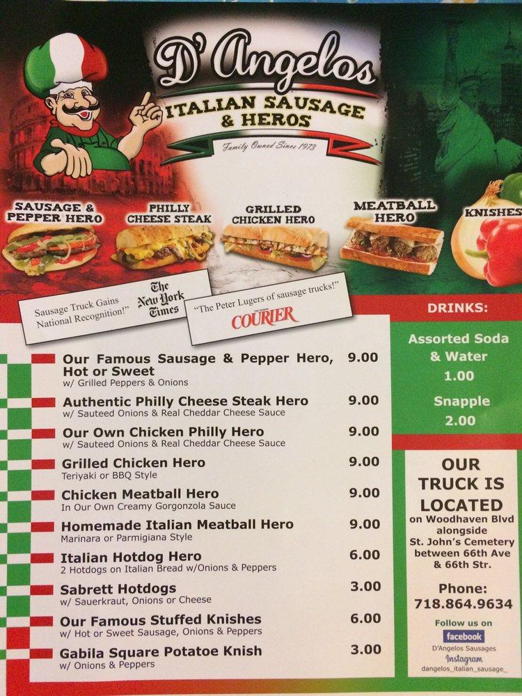Menu at D'angelo's Italian Sausage Cart restaurant, New York City