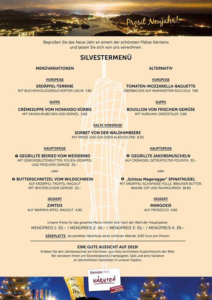 Menu at GenussWirt am Pyramidenkogel restaurant, Keutschach am See