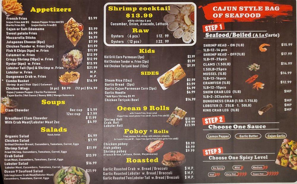 Menu at Ocean 9 Crab Cajun & Seafood restaurant, Antioch