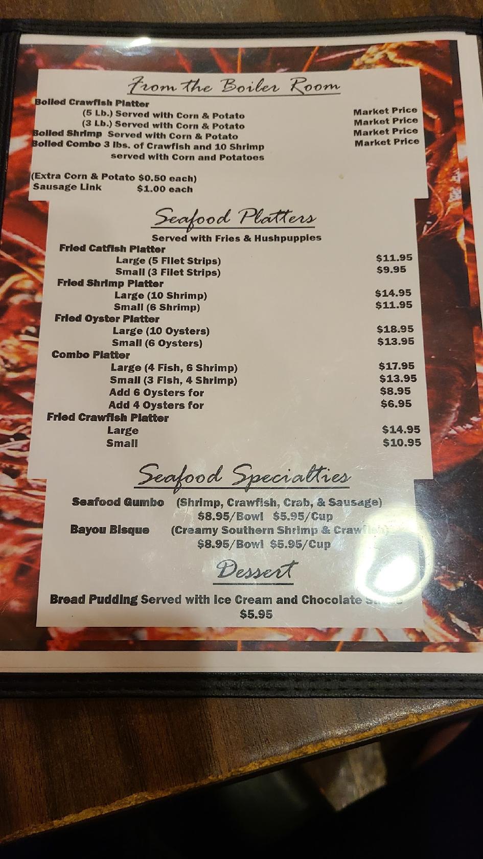 Menu at Swamp Daddy's restaurant, Alexandria, 55 MacArthur Dr