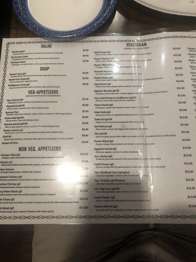 Carta del restaurante Taj Aiken Indian Cuisine, Aiken, 213 Richland Ave W