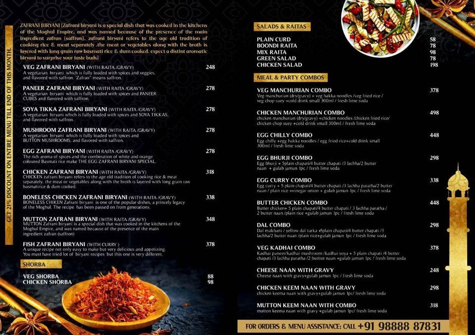 Menu at the biryani master, Sahibzada Ajit Singh Nagar
