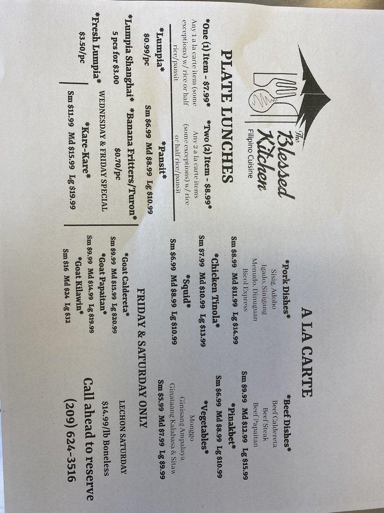 Menu at The Blessed Kitchen restaurant, Lathrop