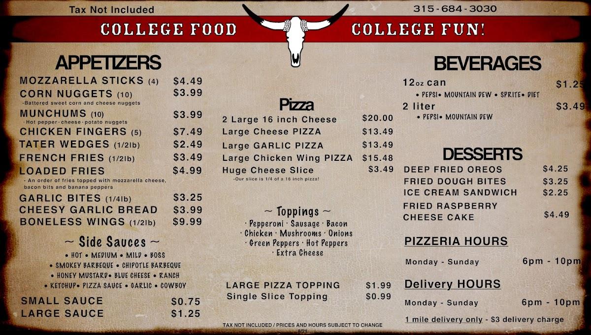 Menu at The Corral pizzeria, Morrisville
