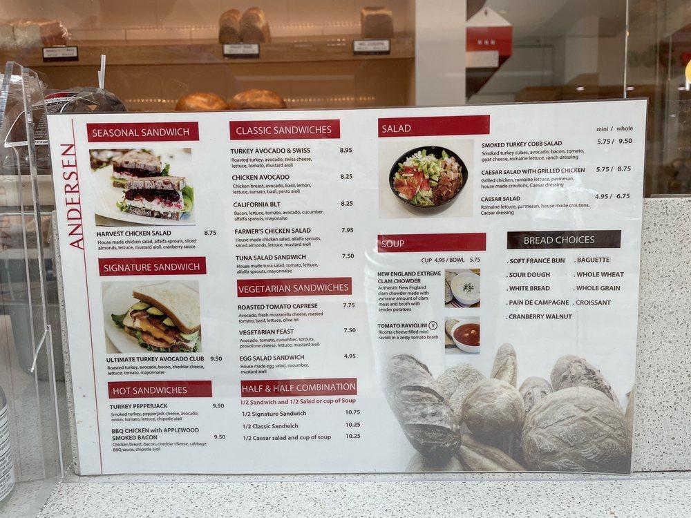 Menu at Andersen Bakery, San Jose, 214 Oakridge Mall