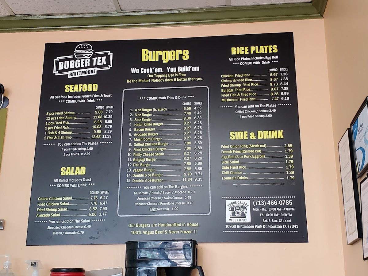 Menu at Burger Tex @ Brittmoore restaurant, Houston, Brittmoore Park Dr M