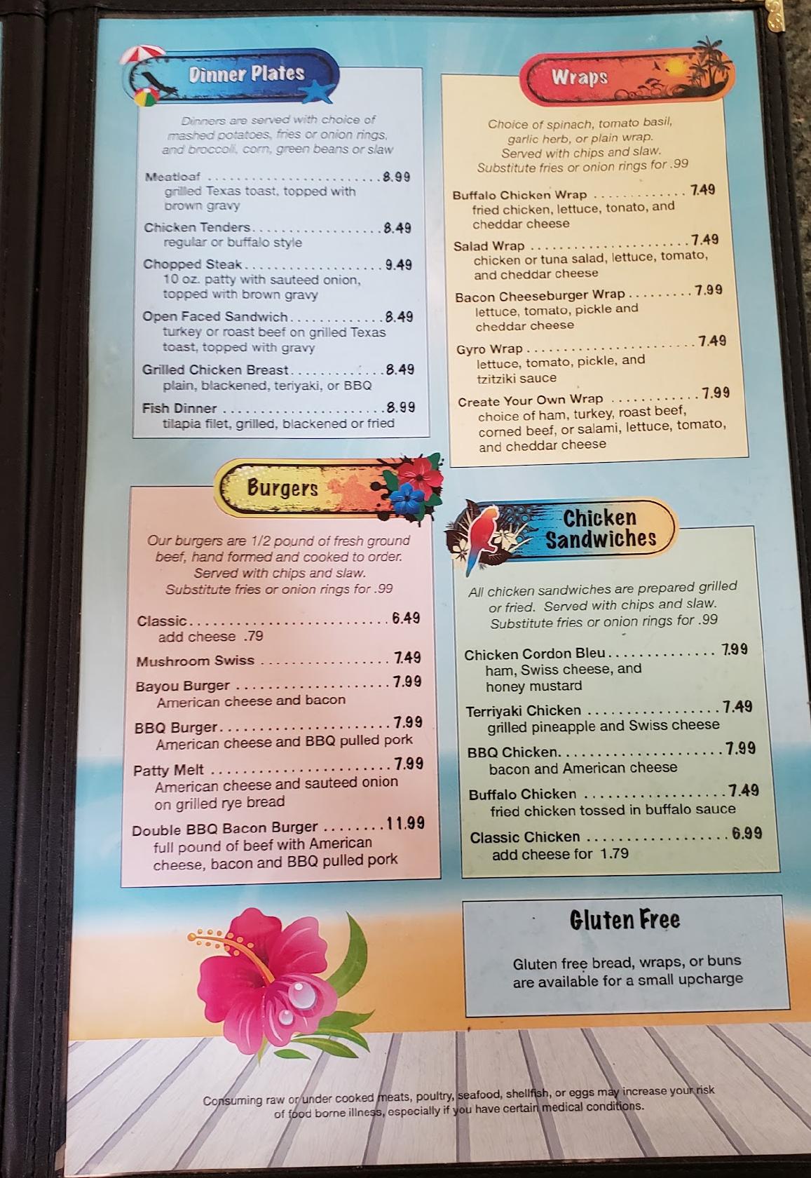 Menu at The Bayou Cafe, Tarpon Springs