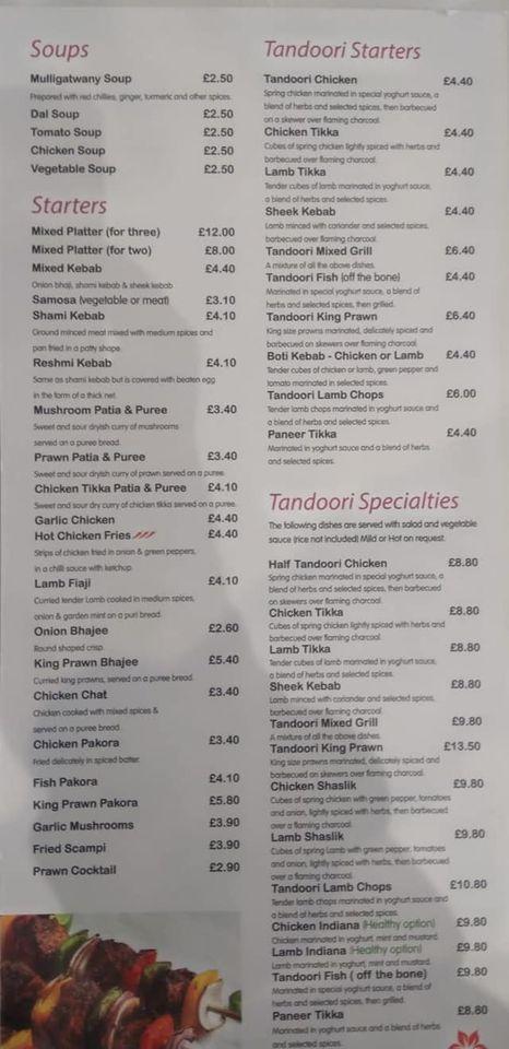 Menu at The Pavilion restaurant, Bolton