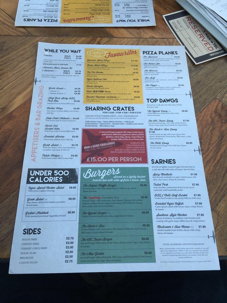 Menu at Airport Pub, Manchester Airport, Ringway