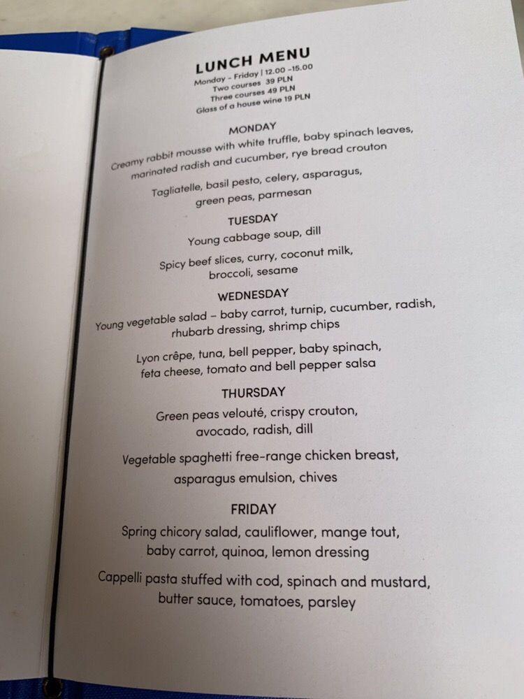 Menu at Café Bristol cafe, Warsaw, Krakowskie Przedmieście 42/44