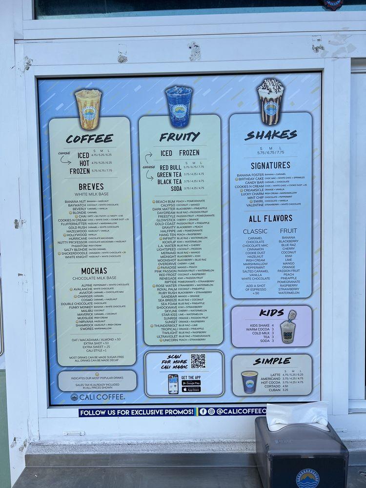 Menu at Cali Coffee restaurant, Davie