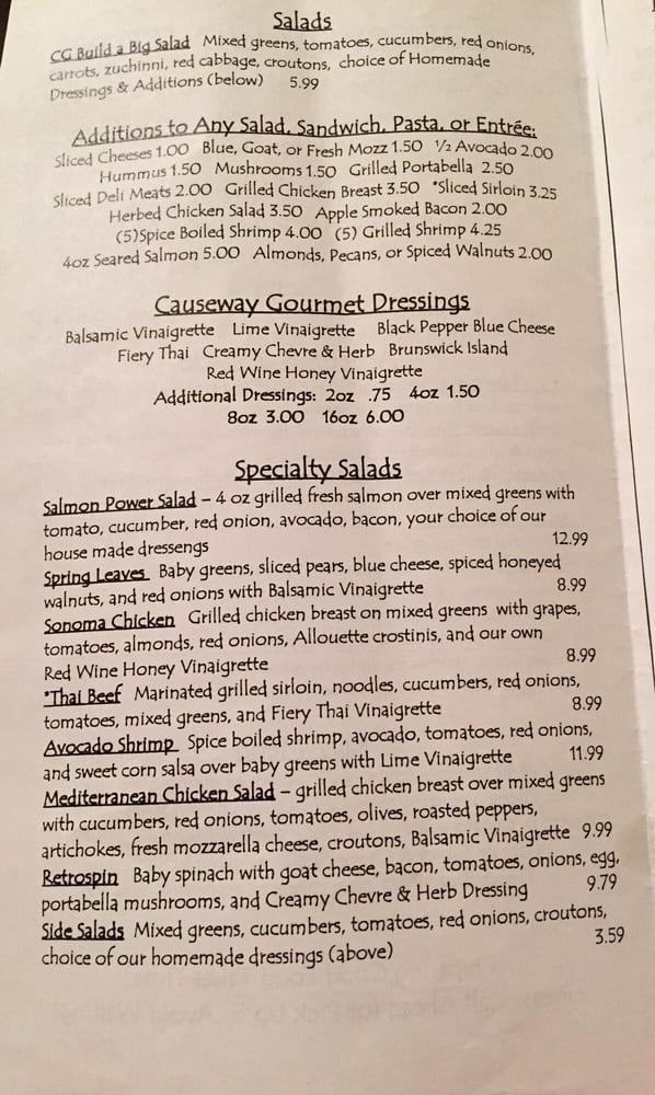 Menu at Causeway Gourmet restaurant, Ocean Isle Beach