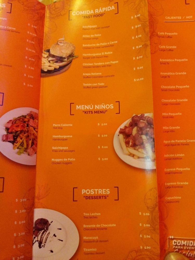 Menu at El Roble Restaurant and Bakery, Elizabeth