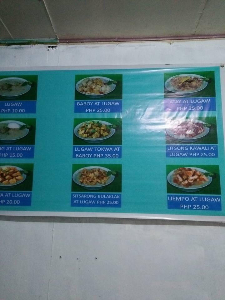 Menu at Lugaw Overload cafeteria, Los Baños