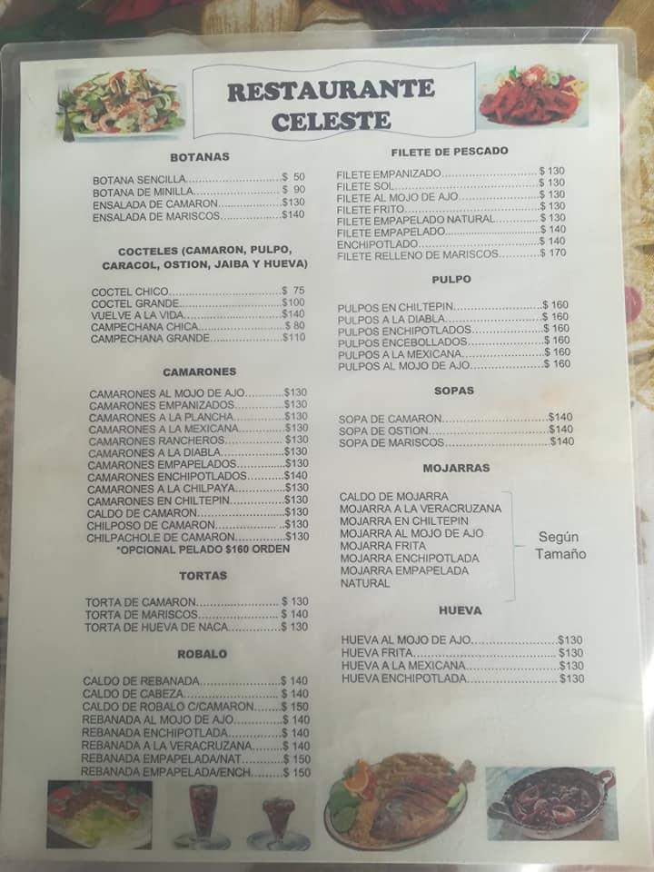 Menu at Restaurant "CELESTE", Vega de Alatorre, Restaurant de mariscos ...