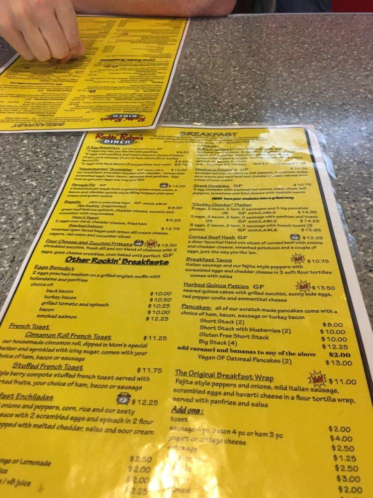 Menu at Rockin' Robyn's restaurant, Edmonton
