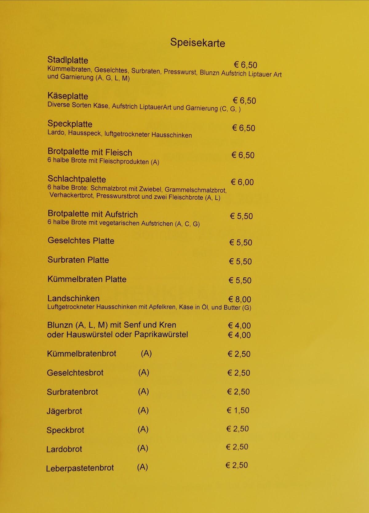 Speisekarte von StadlHeuriger Putz restaurant, Horitschon