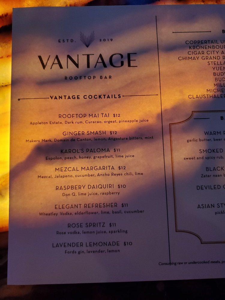 Menu at Vantage Rooftop Bar, Clearwater