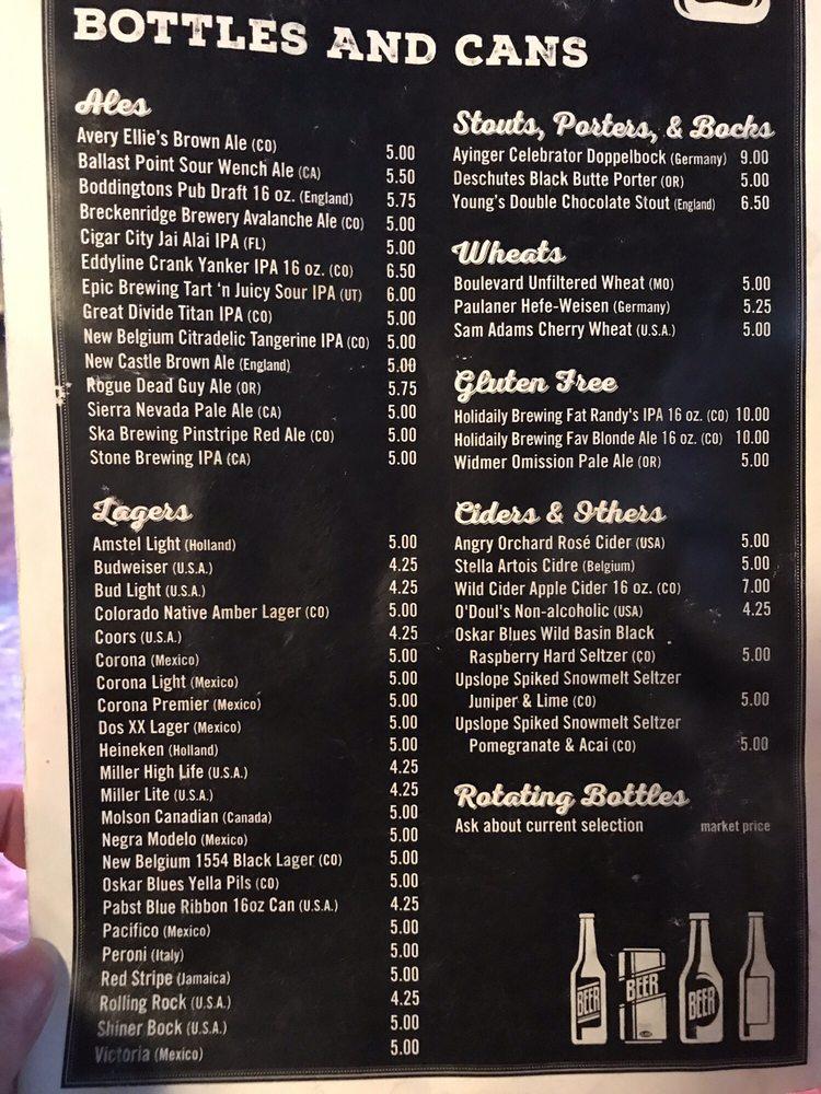Menu at Downstairs at Eric's pizzeria, Breckenridge