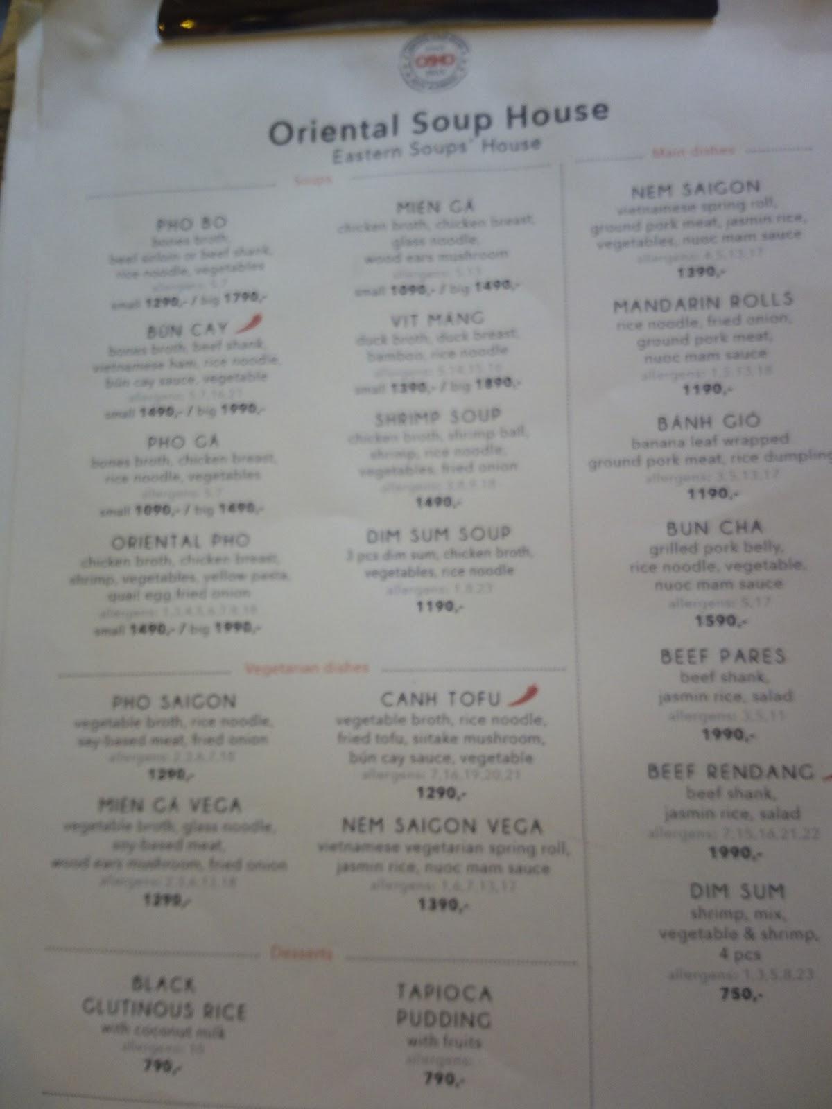 Menu at Oriental Soup House restaurant, Budapest, Balzac u. 35