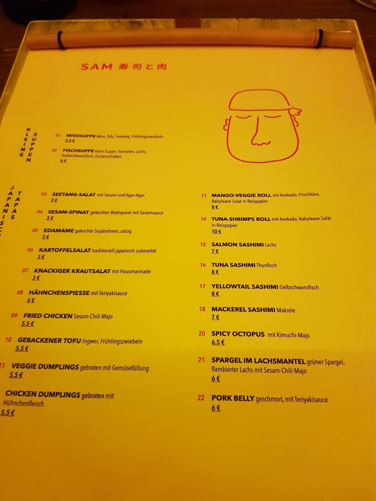 Menu at SAM - sushi and meat restaurant, Munich, Ligsalzstraße 30