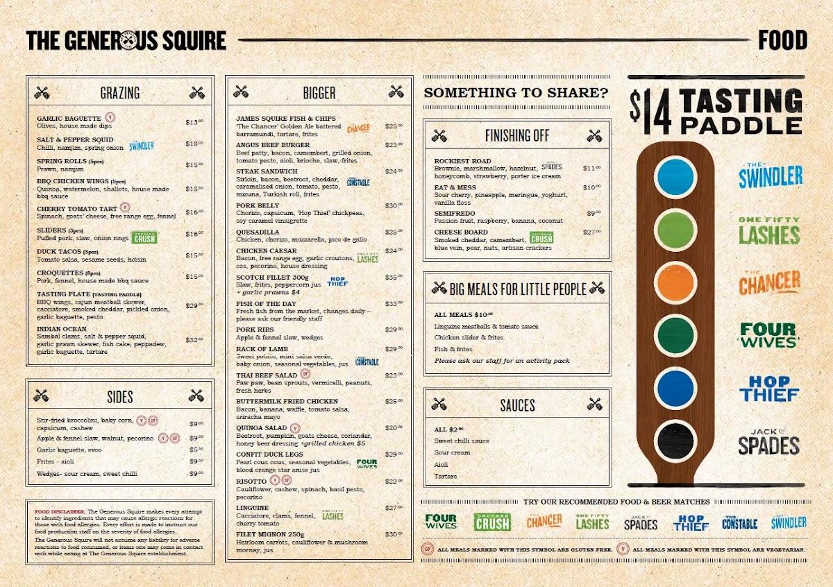 Menu at The Generous Squire pub & bar, Perth