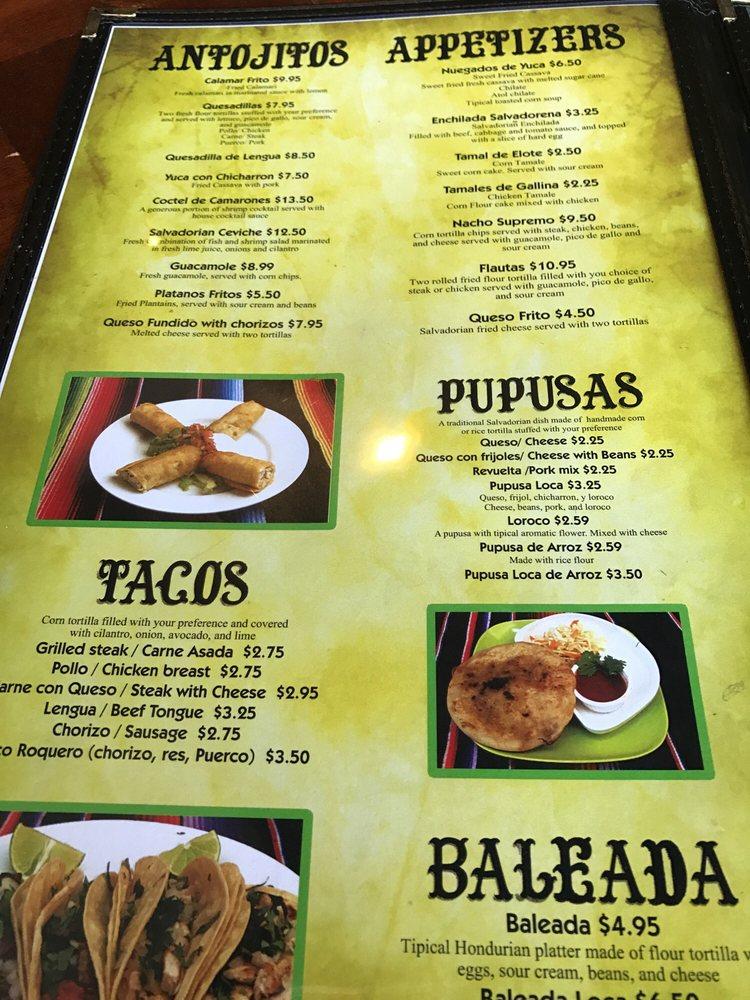 Menu at Tipicos Los Reyes restaurant, Manassas