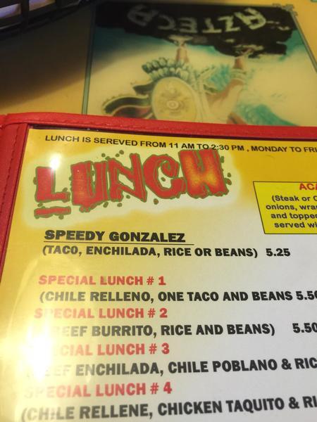 Menu at Azteca Mexican Restaurant, Akron
