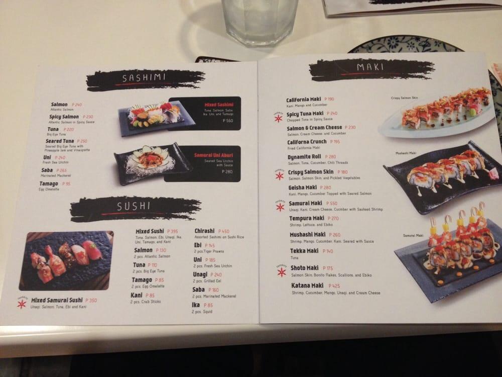Menu at Chef Samurai Subic restaurant, Subic Bay Freeport Zone, Raymundo St