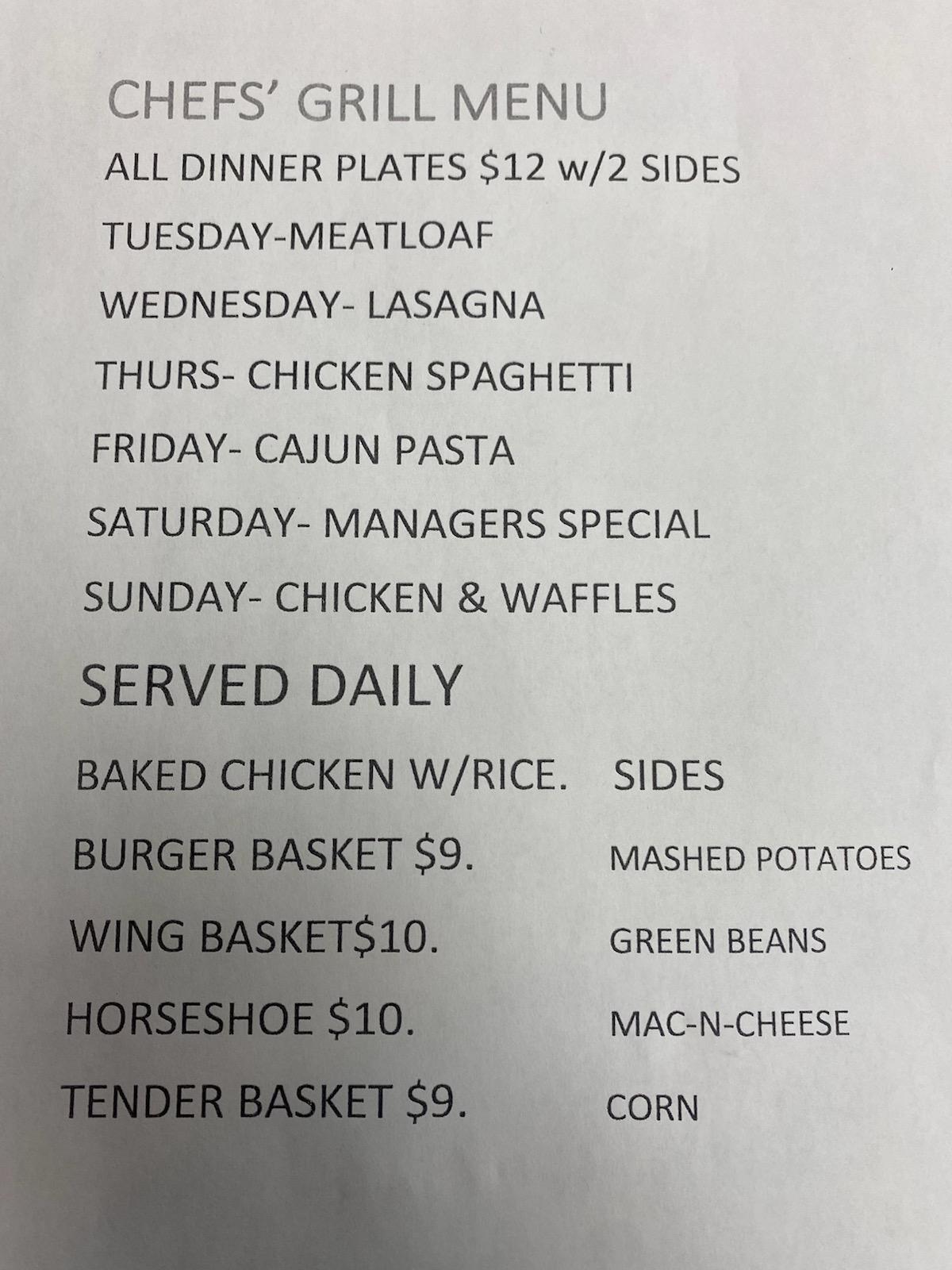 Menu at Chef's Grill restaurant, Houston